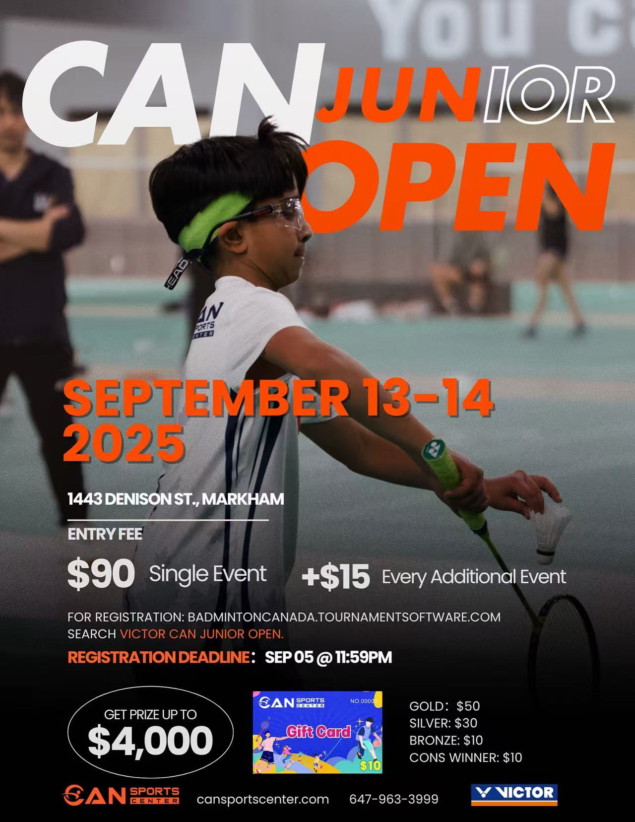 CAN Junior Open Badminton Tournament: Compete for $4,000 Prizes!